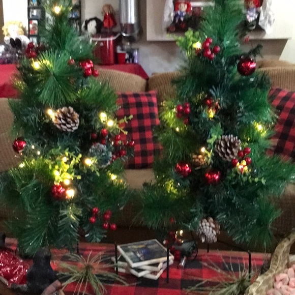 Source Unknown | Accents | Twin Lighted Pine Trees Cabinrustic ...
